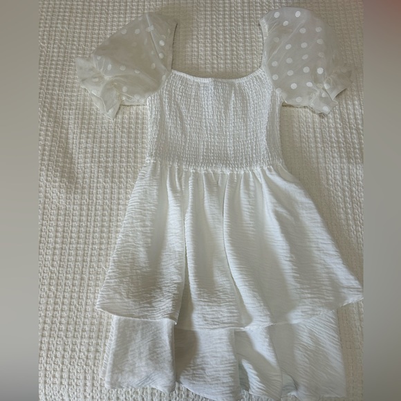 Dresses | Cute White Mini Dress With Puffy Sleeves Worn Once Perfect ...